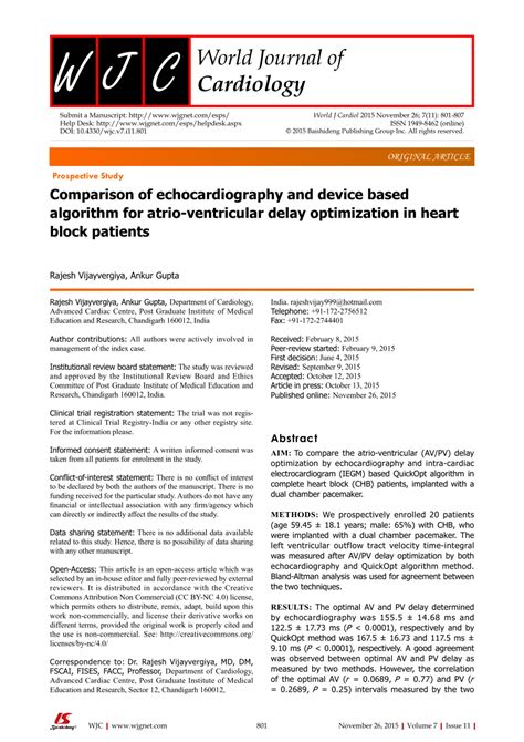 PDF Comparison Of Echocardiography And Device Based Algorithm For Atrio Ventricular Delay