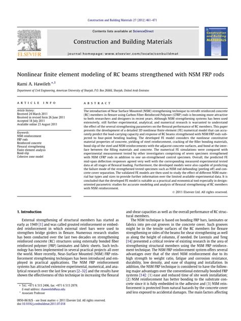 Nonlinear Nite Element Modeling Of Rc Beams Strengthened With Nsm Frp