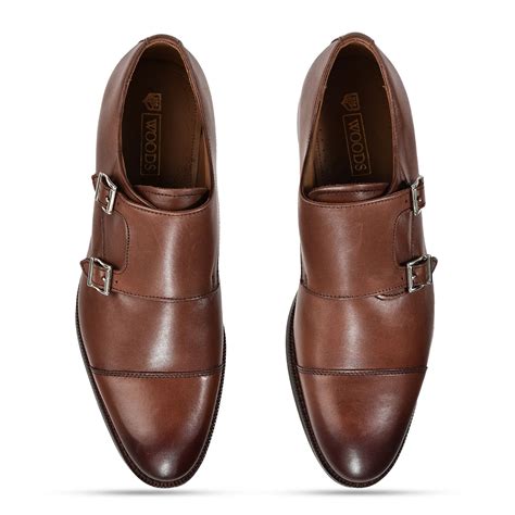 Tan Monk Strap Shoes For Men Woods