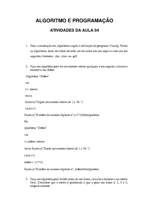 atividade 4 algoritimo e programaçao algoritmo e programaÇÃo