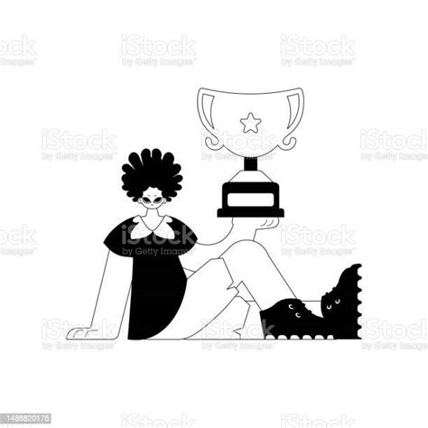 개인은 승자의 소유자를 손에 쥐고 있습니다 파괴와 화이트 라인 장인 정신 트렌디한 스타일 벡터 일러스트레이션 개념에 대한 스톡