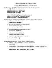 Prolog Activity 1 Intro Prolog Activity 1 Introduction Include Sample Output In Your