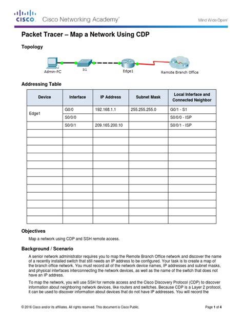 10114 Packet Tracer Map A Network Using Cdp Pdf Router Computing Computer Network
