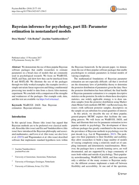 Bayesian Inference For Psychology Part 3 Parameter Estimation In Nonstardard Models Pdf