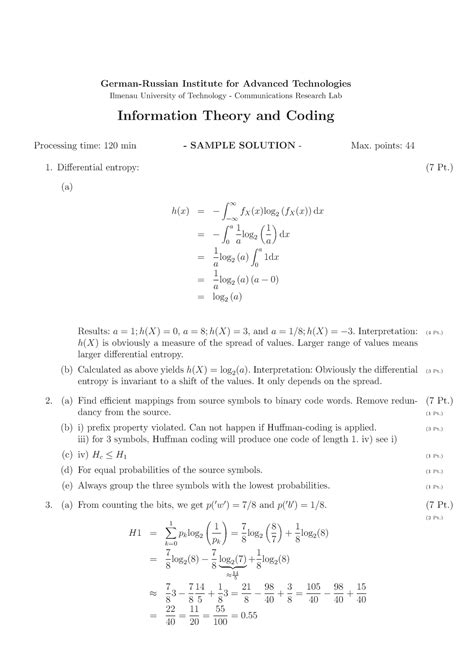 Itc Sol Information Theory And Coding Lösungen German Russian