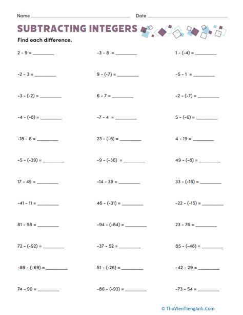 Subtracting Integers Thư Viện Tiếng Anh