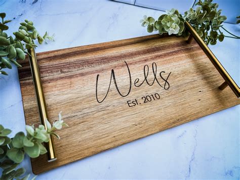 Engraved Wooden Tray With Handles Personalized Wedding T New Home
