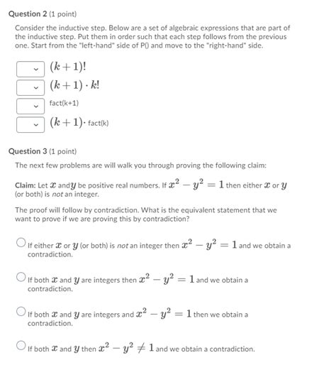 Solved Question 2 1 Point Consider The Inductive Step