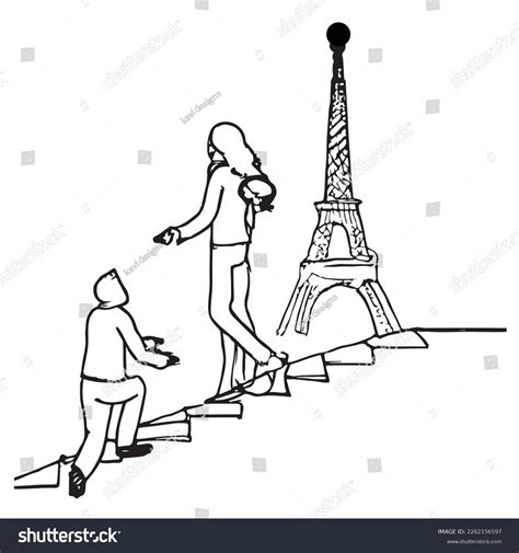 Lovers Proposal Eiffel Tower Out Line Stock Vector Royalty Free Shutterstock