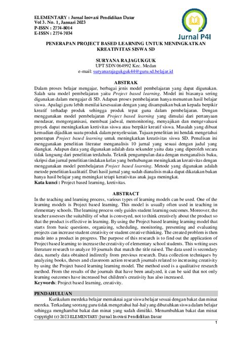 Pdf Penerapan Project Based Learning Untuk Meningkatkan Kreativitas Siswa Sd