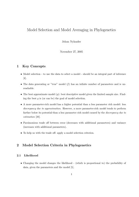 Model Selection And Model Averaging In Phylogenetics Bsc 5936 Docsity