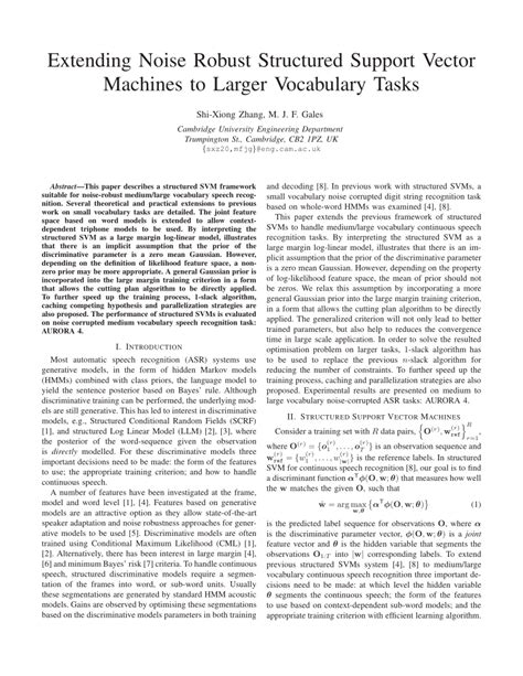 Pdf Extending Noise Robust Structured Support Vector Machines To Larger Vocabulary Tasks