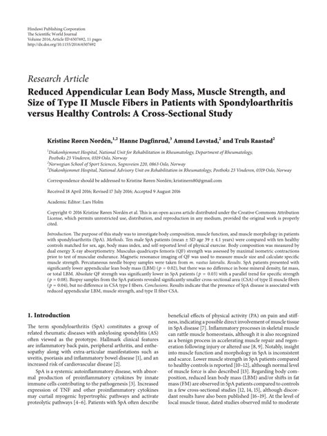 Pdf Reduced Appendicular Lean Body Mass Muscle Strength And Size Of Type Ii Muscle Fibers In