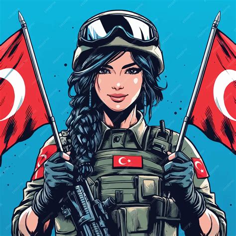 Premium Vector Illustration Female Turkish Soldier And Turkish Flag