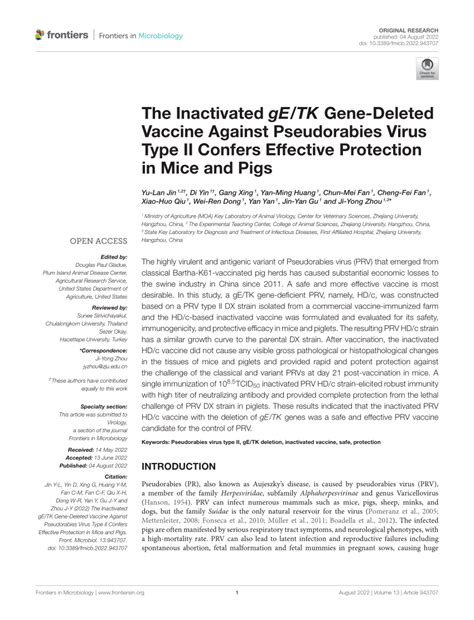 Pdf The Inactivated Ge Tk Gene Deleted Vaccine Against Pseudorabies Virus Type Ii Confers