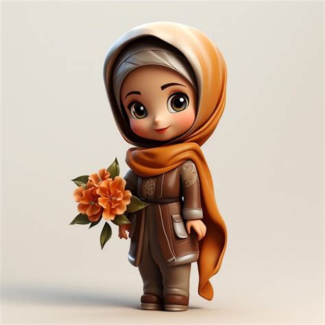 3d Hijab Girl Animated Character Premium Ai Generated Image