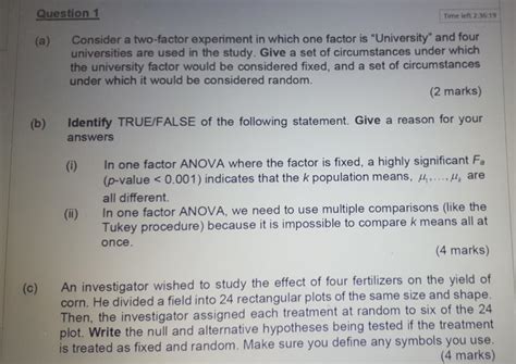 solved a consider a two factor experiment in which one