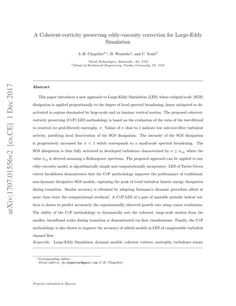Pdf A Coherent Vorticity Preserving Eddy Viscosity Correction For Large Eddy Simulation