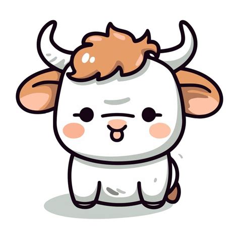 귀여운 만화 소 백색 배경에 고립 된 ⁇ 터 일러스트레이션 프리미엄 벡터