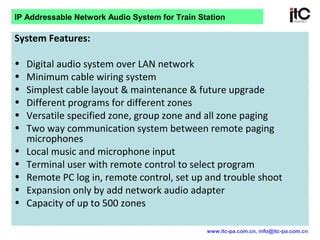 Digital Ip Addressable Network Audio System For Train Station Ppt