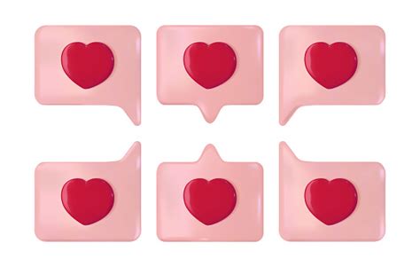 사랑 메시지 채팅 알림 아이콘 벡터 버튼 Ui 요소와 같은 소셜 미디어 댓글 게시물로 빨간 심장이 있는 3d 말풍선 3차원 형태에 대한 스톡 벡터 아트 및 기타 이미지