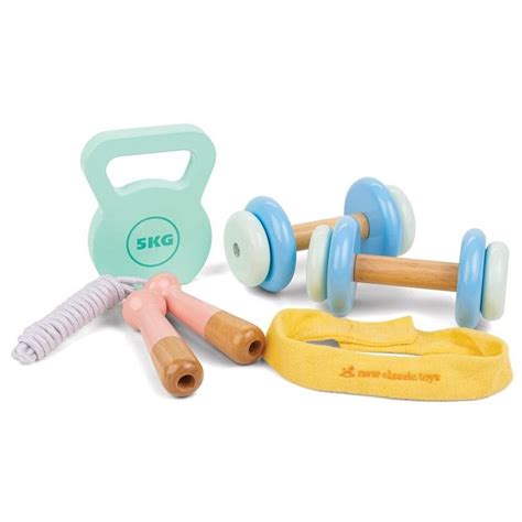 New Classic Toys 5 Piece Pretend Play Fitness Set Wooden Active Play
