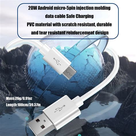 Micro 5 Pin Data Cable White Micro 5 Pin Data Cable 1 Meter Long Wide Compatibility High