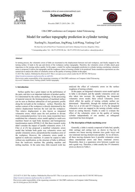 Pdf Model For Surface Topography Prediction In Cylinder Turning