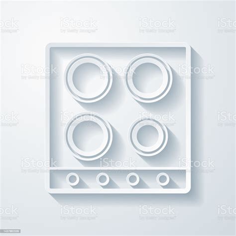 전기 스토브 평면도 빈 배경에 종이 자르기 효과가 있는 아이콘 0명에 대한 스톡 벡터 아트 및 기타 이미지 0명 3차원