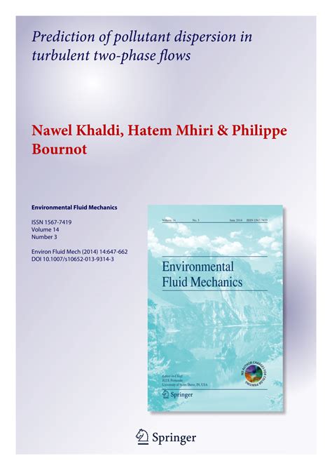 Pdf Prediction Of Pollutant Dispersion In Turbulent Two Phase Flows