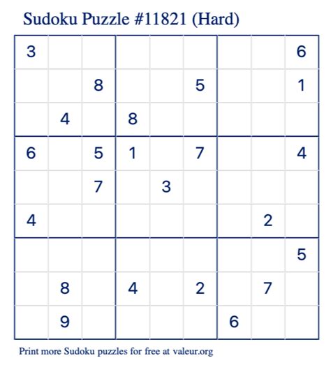 Free Printable Hard Sudoku With The Answer 11821