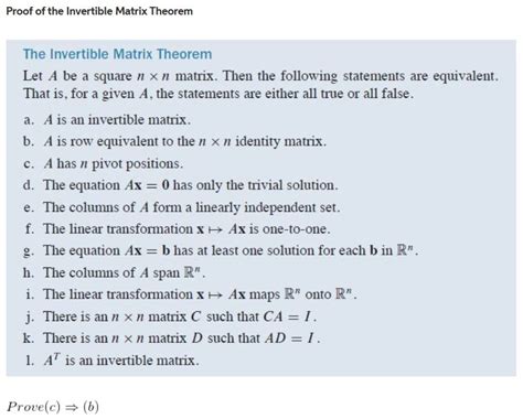 Solved Proof Of The Invertible Matrix Theorem The Invertible Chegg