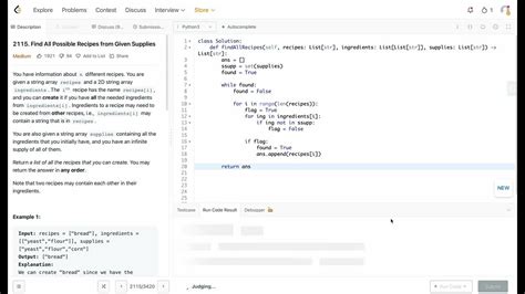 Leetcode 2115 Find All Possible Recipes From Given Supplies Python Youtube
