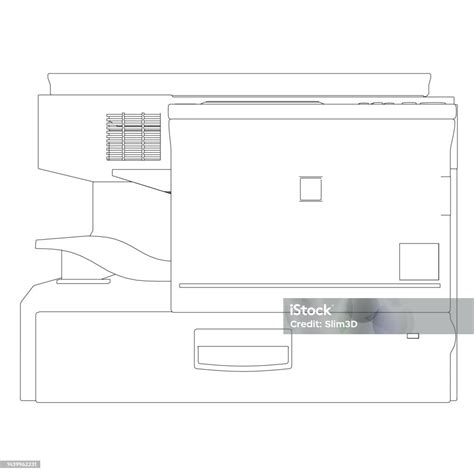Outline Of An Office Copier From Black Lines Isolated On A White Background Side View 3d Vector