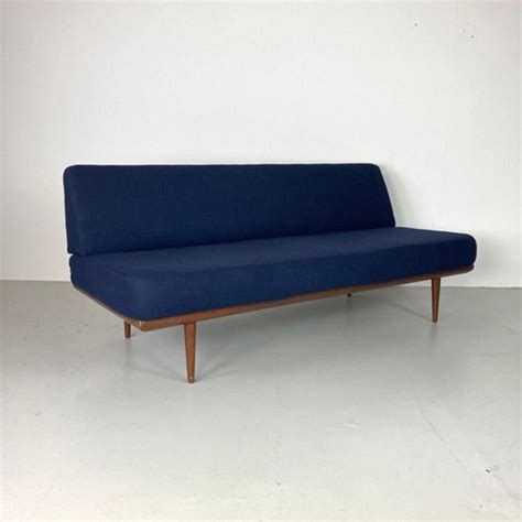 Vintage 3 Sitzer Tagesbett Mit Marineblauem Tweed Bezug Von Peter Hvidt