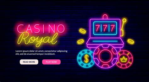 카지노 로얄 네온 간판 방문 페이지 웹 사이트 템플릿입니다 슬롯 머신 및 칩 벡터 스톡 일러스트레이션 도박에 대한 스톡 벡터