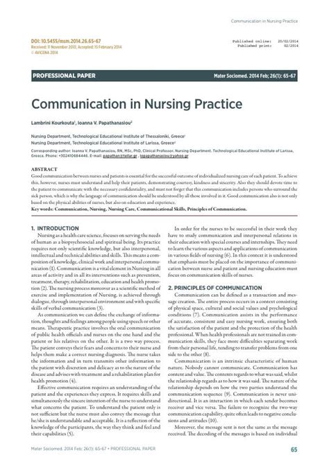 Communication In Nursing Practice Mater Sociomed 2014 Feb 26 1 65 67