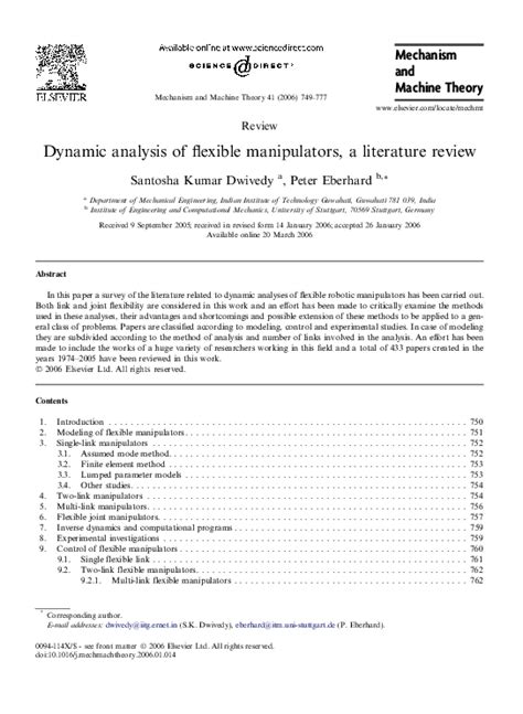 pdf dynamic analysis of flexible manipulators a literature review