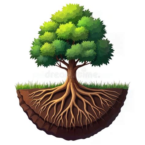Tree Cross Section With Deep Root System Stock Illustration