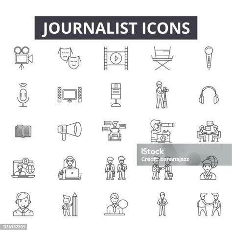 저널리스트 웹 및 모바일 디자인을 위한 라인 아이콘 편집 가능한 스트로크 기호입니다 기자 개요 개념 일러스트 기자 회견에 대한 스톡 벡터 아트 및 기타 이미지 Istock