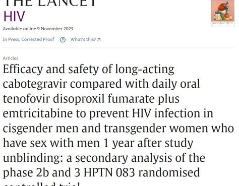Efficacy And Safety Of Long Acting Cabotegravir Compared With Daily