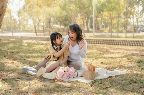 아시아 할머니와 손주들의 초상화는 동남아시아 태평양의 여름에 공원에서 함께 휴가를 보내고 있다 피크닉 2명에 대한 스톡 사진 및 기타 이미지 Istock