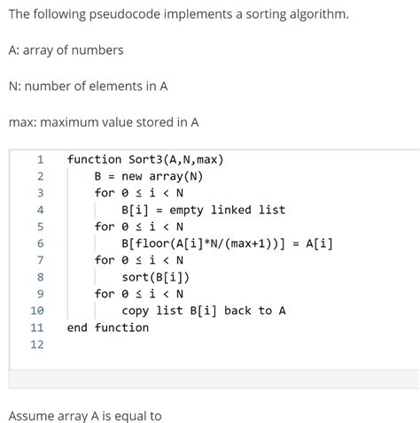 Solved The Following Pseudocode Implements A Sorting Chegg