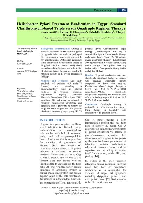 Pdf Helicobacter Pylori Treatment Eradication In Egypt Standard Clarithromycin Based Triple