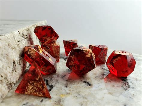 Gilded Ruby Rpg Dice Gem Toned Set Of 8 Etsy