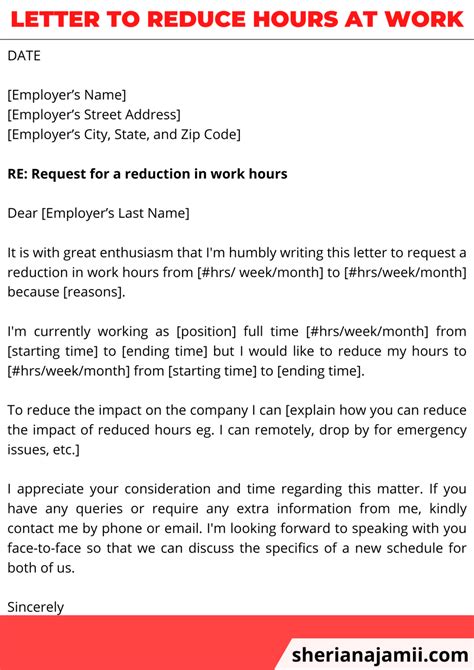 Reduction Of Hours Letter To Employee Template