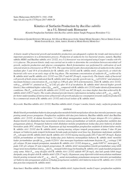 Pdf Kinetics Of Surfactin Production By Bacillus Subtilis In A 5 L Stirred Tank Bioreactor