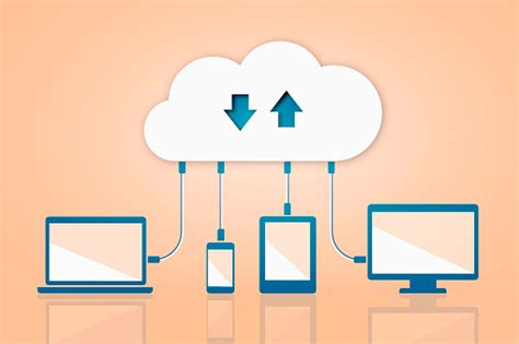 업로드 다운로드 클라우드 컴퓨팅 오렌지 배경에 평면 벡터 일러스트 레이 션 Usb 케이블에 대한 스톡 벡터 아트 및 기타 이미지 Usb 케이블 교환 그물망 Istock