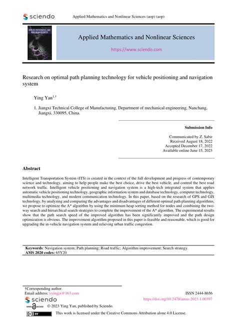 pdf research on optimal path planning technology for vehicle