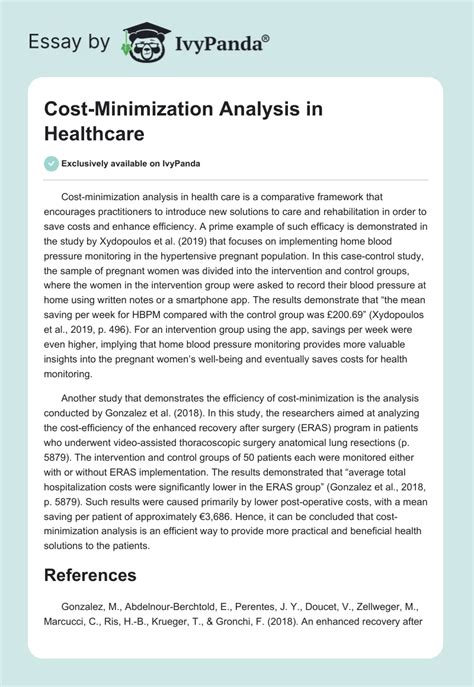Cost Minimization Analysis In Healthcare 282 Words Essay Example